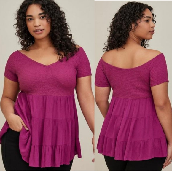 torrid | Tops | Torrid Fabric Mix Knit Crinkle Gauze Off The Shoulder ...